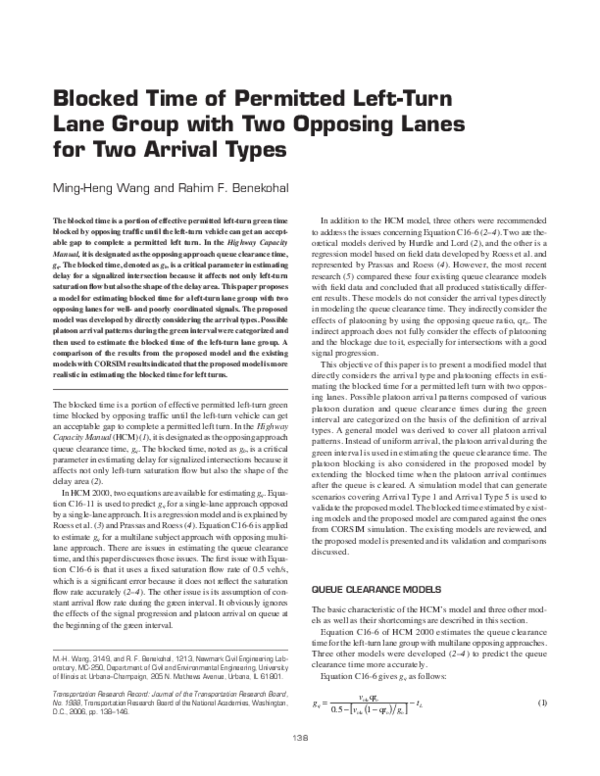 (PDF) Blocked Time of Permitted Left-Turn Lane Group with Two Opposing ...
