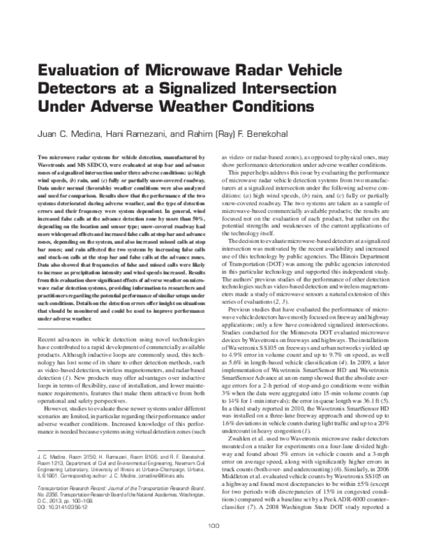 Pdf Evaluation Of Microwave Radar Vehicle Detectors At A Signalized
