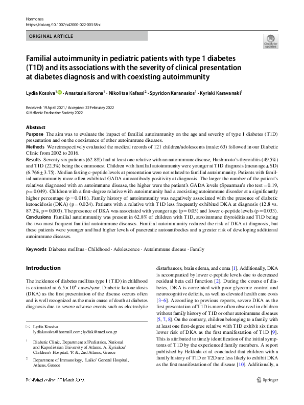 (PDF) Familial autoimmunity in pediatric patients with type 1 diabetes ...