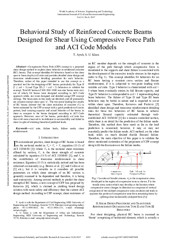 (PDF) Behavioral Study Of Reinforced Concrete Beams Designed For Shear Using Compressive Force ...