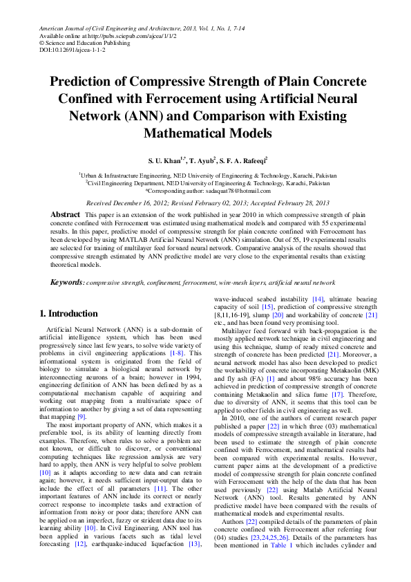 (PDF) Prediction of Compressive Strength of Plain Concrete Confined with Ferrocement using ...