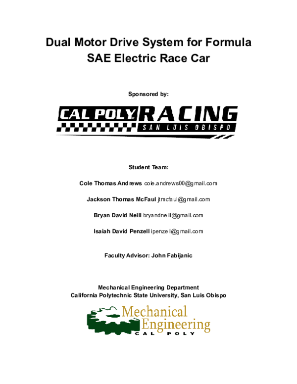 (PDF) Dual Motor Drive System for Formula SAE Electric Race Car