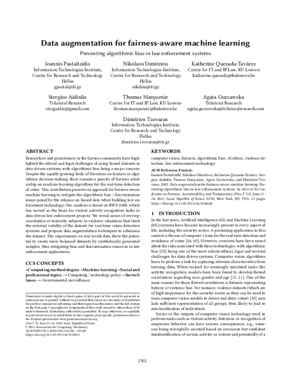 (PDF) Data augmentation for fairness-aware machine learning