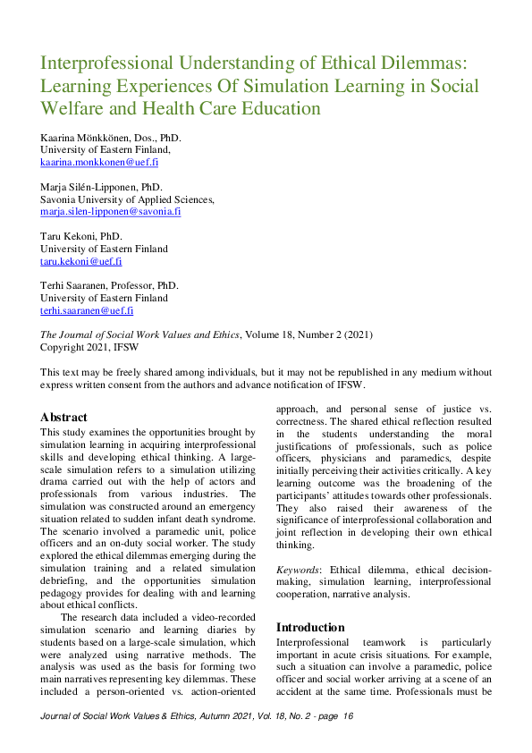 (PDF) Interprofessional Understanding of Ethical Dilemmas: Learning ...