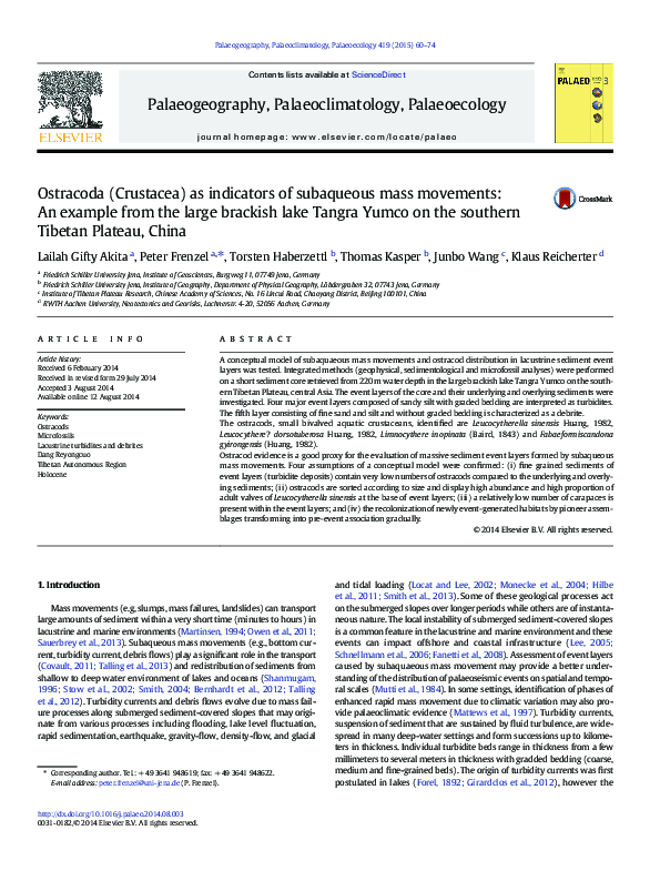 (PDF) Ostracoda (Crustacea) as indicators of subaqueous mass movements: An example from the ...