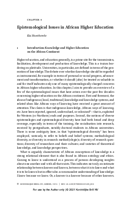 (PDF) Epistemological Issues in African Higher Education