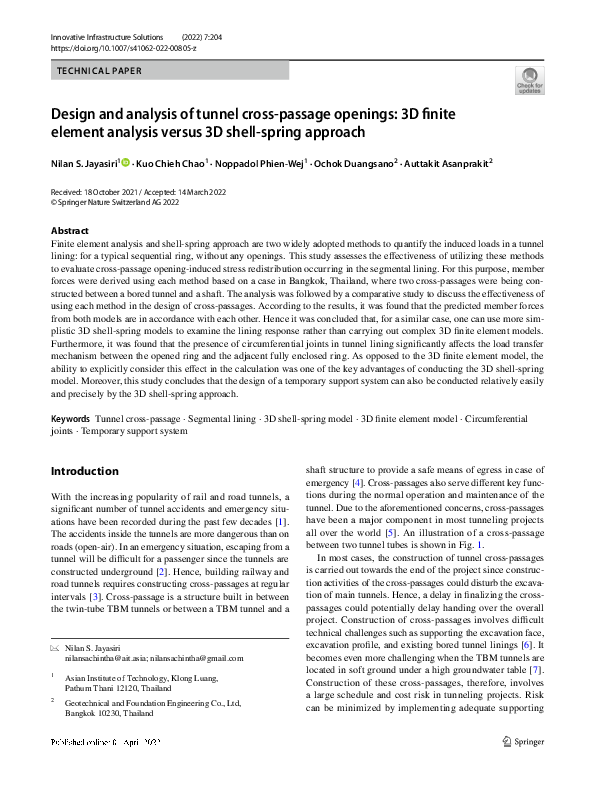 (PDF) Design and analysis of tunnel cross-passage openings: 3D finite element analysis versus 3D ...