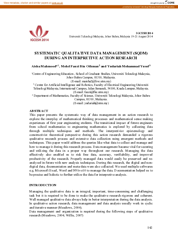 (PDF) Systematic qualitative data management (SQDM) during an ...