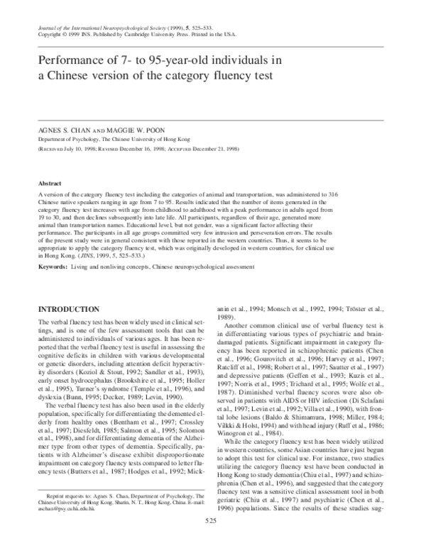 (PDF) Performance of 7- to 95-year-old individuals in a Chinese version ...
