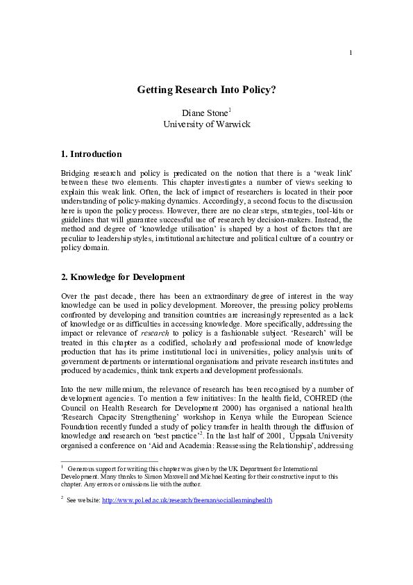 (PDF) 1 Getting Research Into Policy?