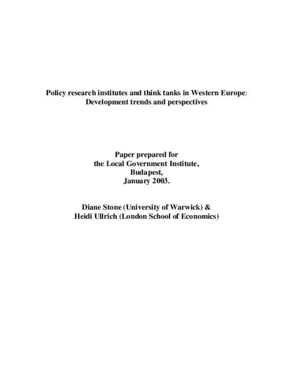 (PDF) Policy research institutes and think tanks in Western Europe ...