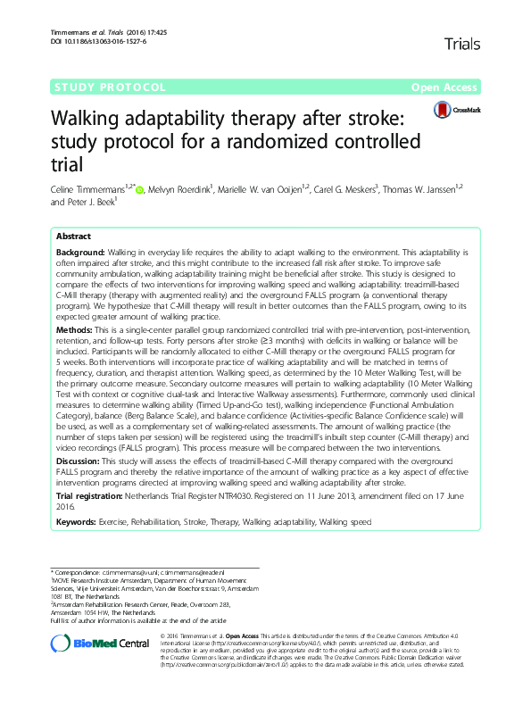 (PDF) Walking adaptability therapy after stroke: study protocol for a randomized controlled trial