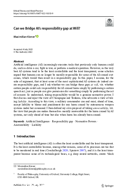 (PDF) Can we Bridge AI’s responsibility gap at Will?