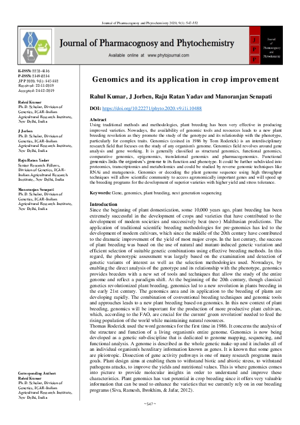 (PDF) Genomics and its application in crop improvement | Manoranjan senapati - Academia.edu