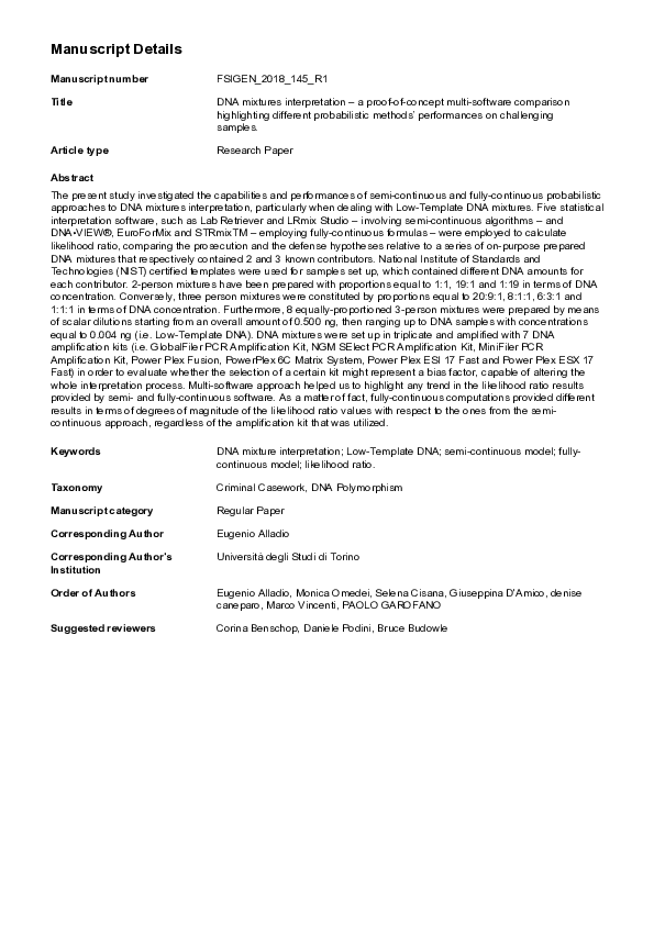 (PDF) DNA mixtures interpretation – A proof-of-concept multi-software ...