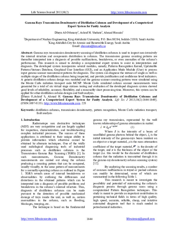 (PDF) Gamma Rays Transmission Densitometry of Distillation Columns and Development of a ...
