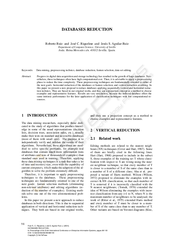 (PDF) Databases Reduction | Jesus Aguilar - Academia.edu