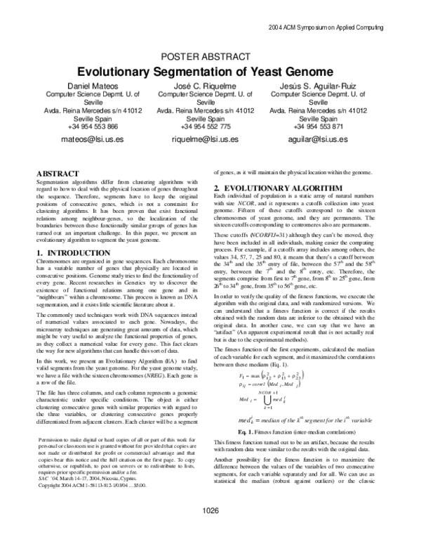 (PDF) Yeast Genome Segmentation via Evolutionary Algorithms