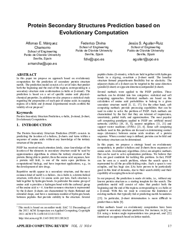 (PDF) Protein secondary structures prediction based on evolutionary computation