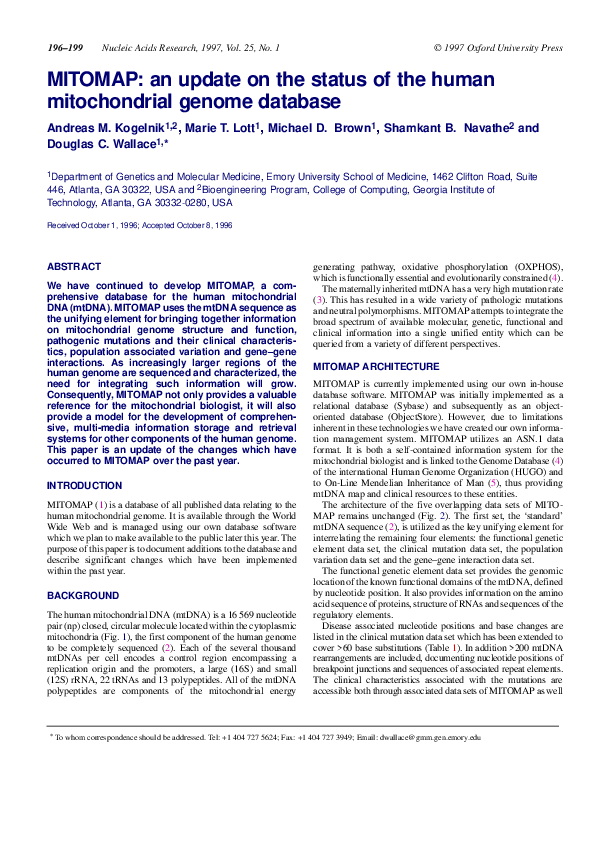 (PDF) MITOMAP: an update on the status of the human mitochondrial ...
