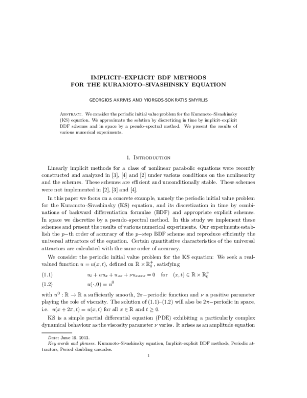 (PDF) Implicit–explicit BDF methods for the Kuramoto–Sivashinsky equation