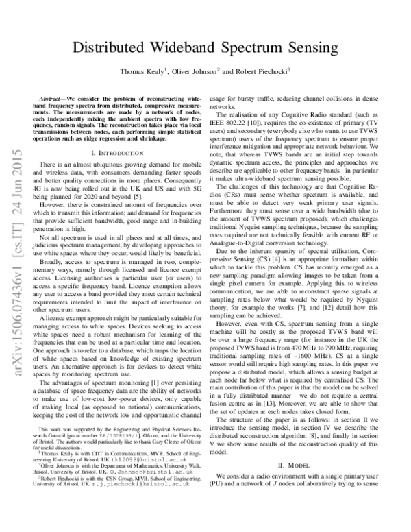 (PDF) Distributed Wideband Spectrum Sensing