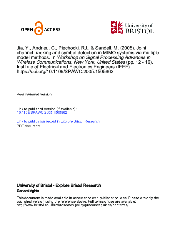 (PDF) Joint channel tracking and symbol detection in mimo systems via multiple model methods