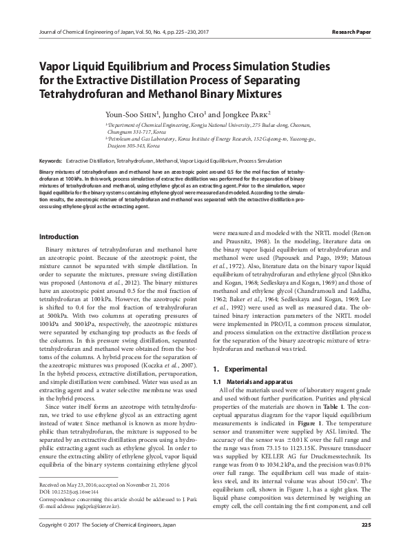 Vapor Liquid Equilibrium and Process Simulation Studies for the Extractive Distillation Process ...