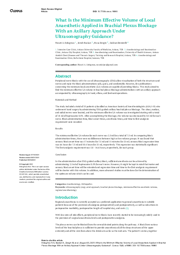 (PDF) What Is the Minimum Effective Volume of Local Anaesthetic Applied ...