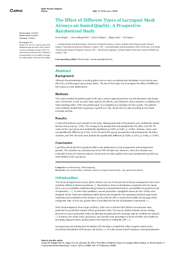 (PDF) The Effect of Different Types of Laryngeal Mask Airways on Sound ...