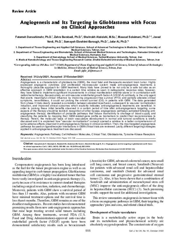Pdf Angiogenesis And Its Targeting In Glioblastoma With Focus On