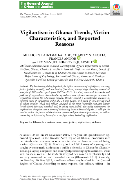 (PDF) Vigilantism in Ghana: Trends, Victim Characteristics, and ...