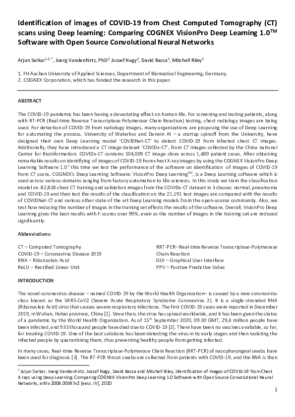 (PDF) Detection of COVID-19 from Chest Computed Tomography (CT) images using Deep learning ...