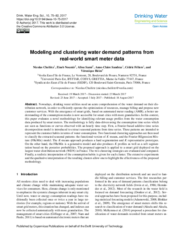 (PDF) Modeling and clustering water demand patterns from real-world ...