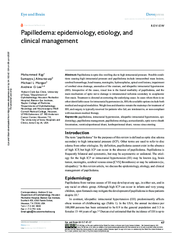 (PDF) Papilledema: epidemiology, etiology, and clinical management