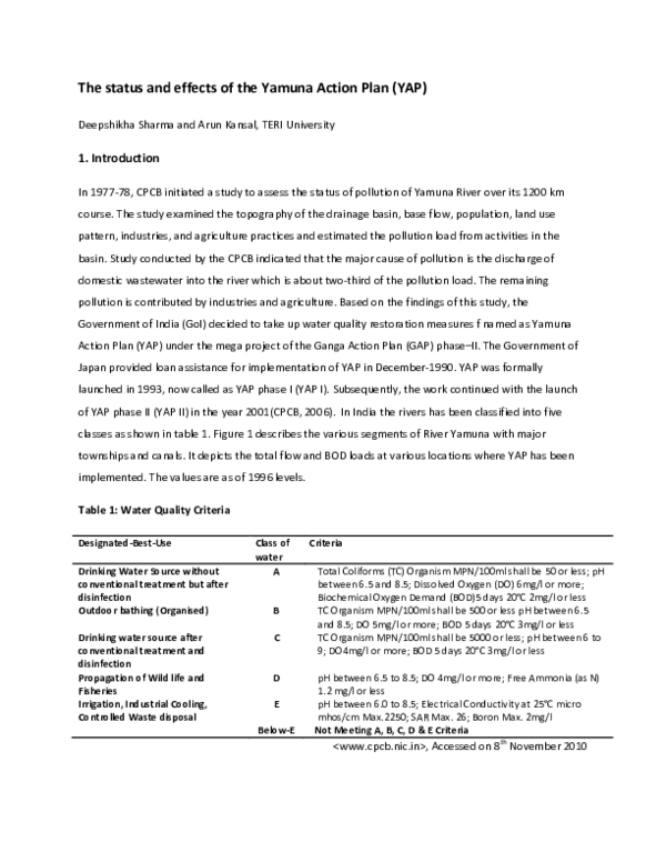(PDF) The status and effects of the Yamuna Action Plan ( YAP )