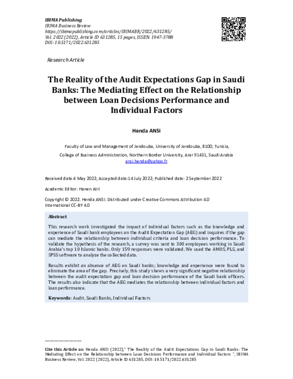 (PDF) The Reality of the Audit Expectations Gap in Saudi Banks: The ...
