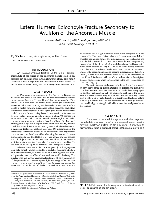 (PDF) Lateral Humeral Epicondyle Fracture Secondary to Avulsion of the ...