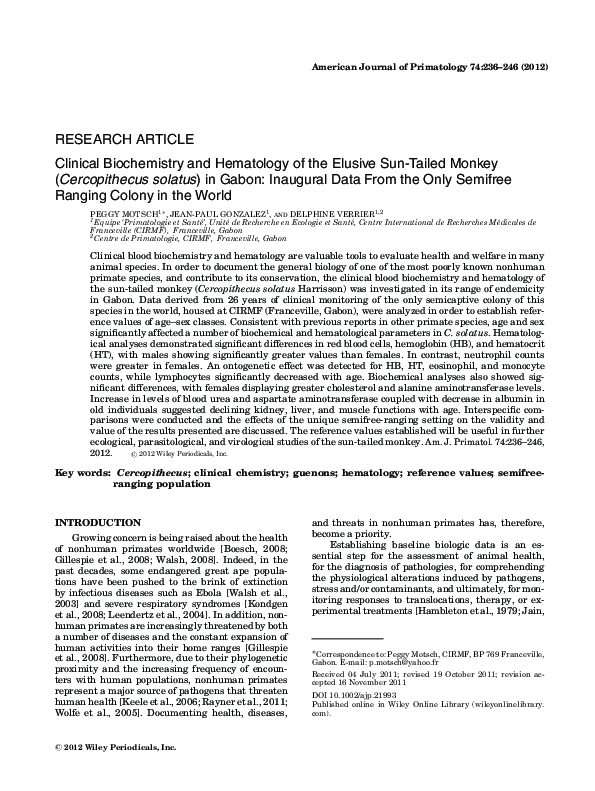 (PDF) Clinical Biochemistry and Hematology of the Elusive Sun-Tailed ...