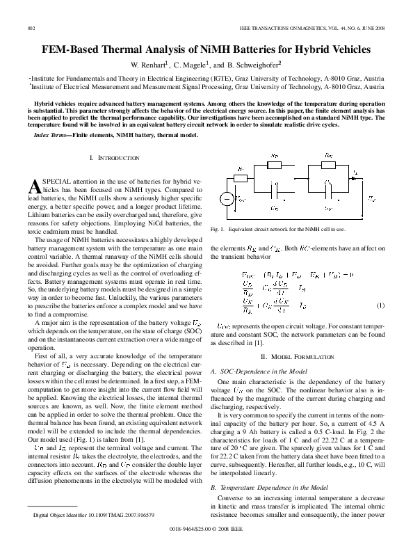 (PDF) FEM-Based Thermal Analysis of NiMH Batteries for Hybrid Vehicles
