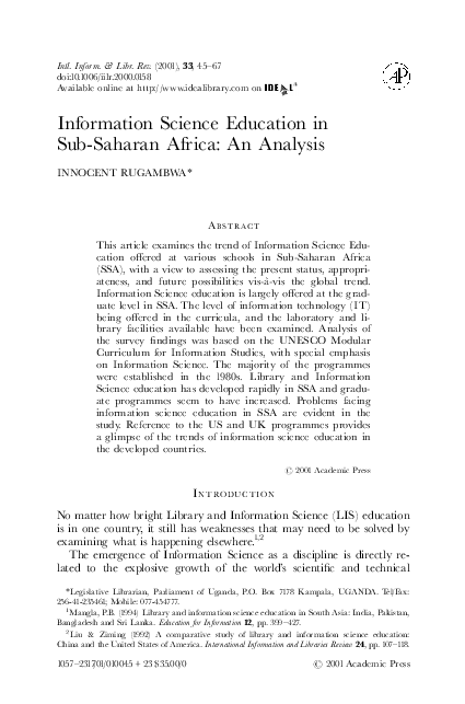 (PDF) Information Science Education in Sub-Saharan Africa: An Analysis