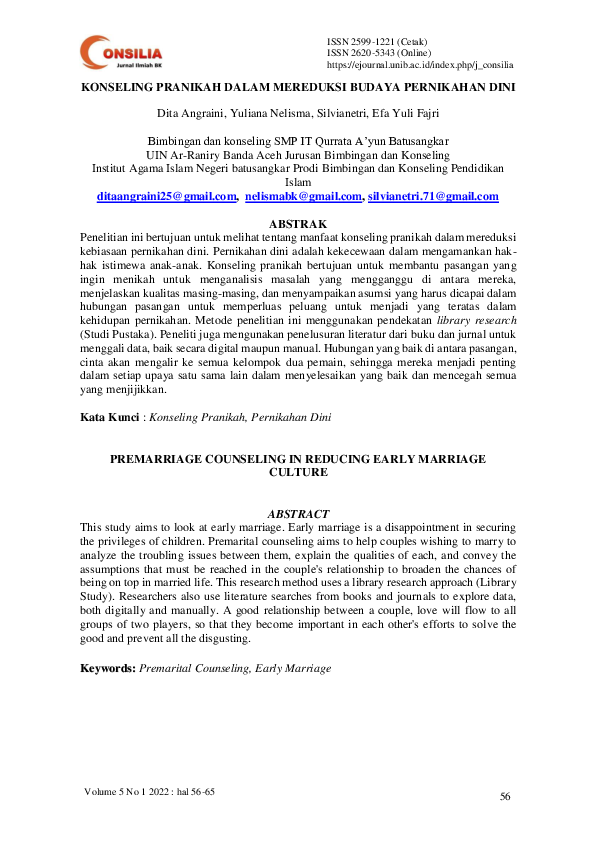 (PDF) Konseling Pranikah Dalam Meredukasi Budaya Pernikahan Dini