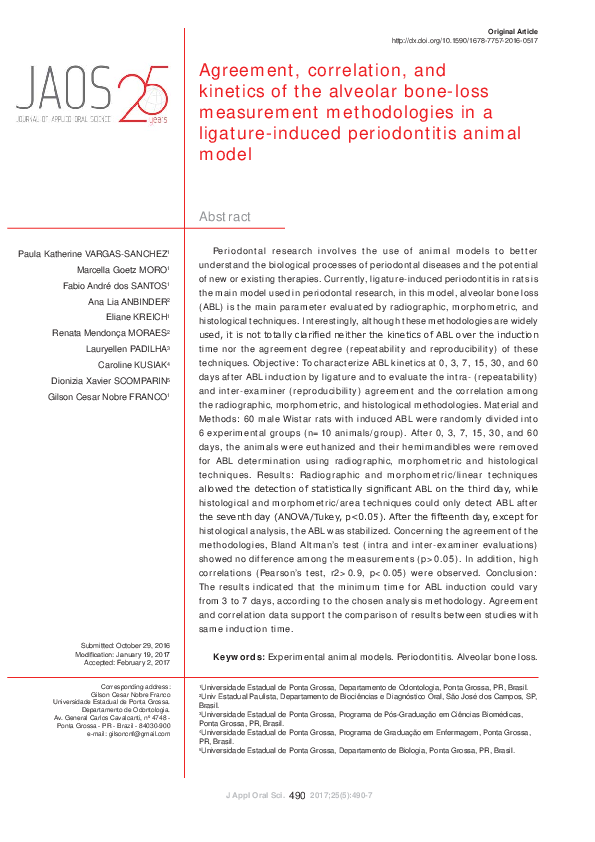 (PDF) Agreement, correlation, and kinetics of the alveolar bone-loss ...