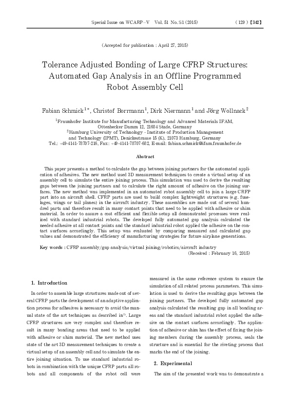 (PDF) Tolerance Adjusted Bonding of Large CFRP Structures:Automated Gap Analysis in an Offline ...