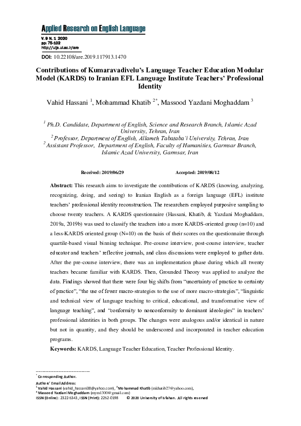(PDF) Contributions of Kumaravadivelu’s Language Teacher Education Modular Model (KARDS) to ...