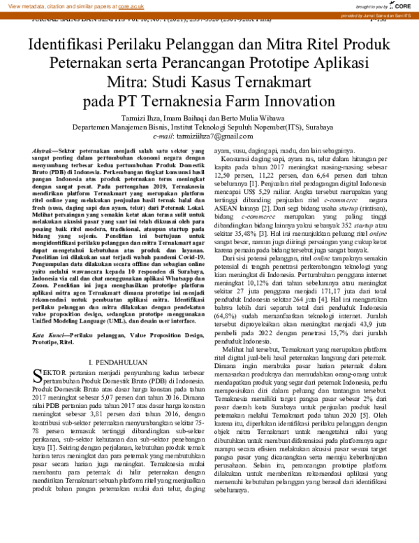 (PDF) Identifikasi Perilaku Pelanggan dan Mitra Ritel Produk Peternakan ...