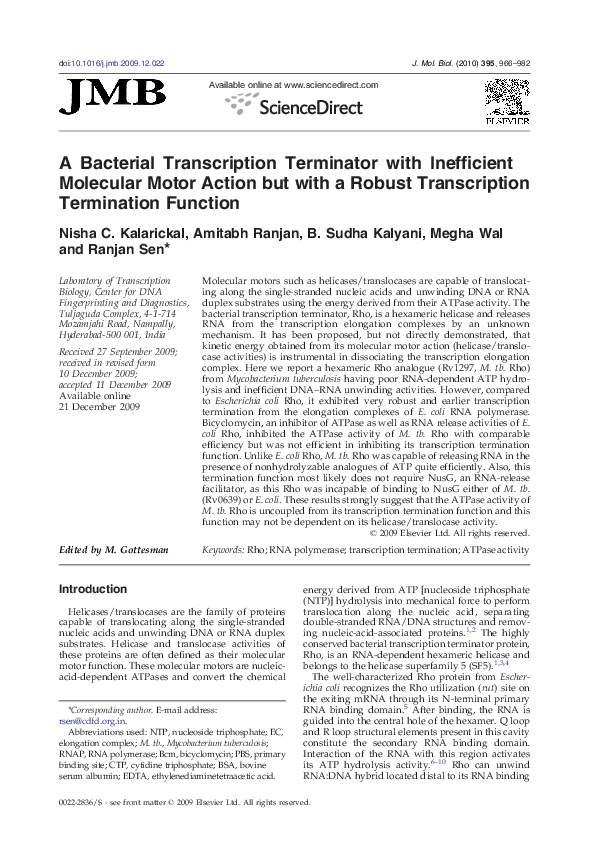(PDF) A Bacterial Transcription Terminator with Inefficient Molecular ...