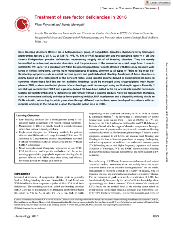 Treatment of rare factor deficiencies in 2016