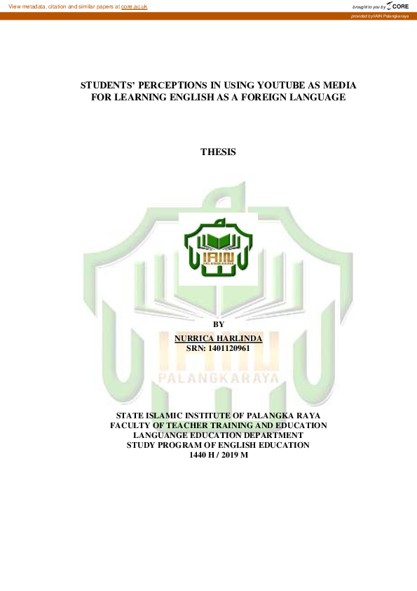 (PDF) Students’perceptions in using youtube as media for learning english as a foreign language