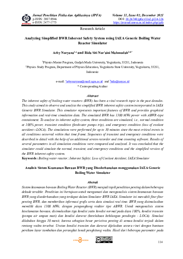 (PDF) Analyzing Simplified BWR Inherent Safety System using IAEA Generic Boiling Water Reactor ...